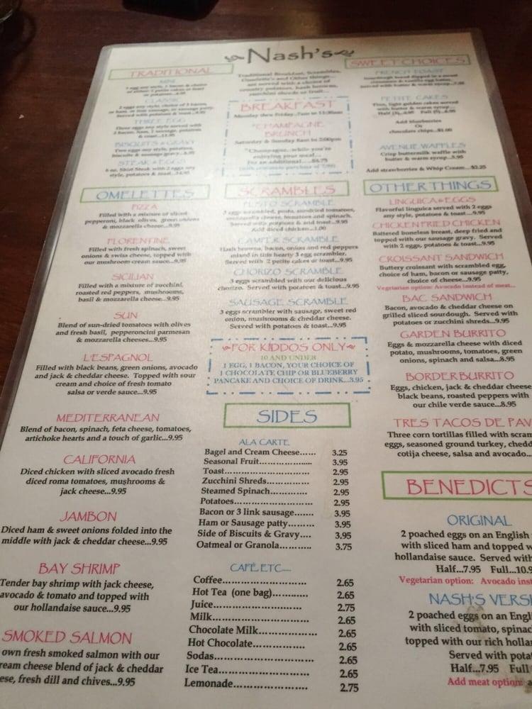 Menu at Nash's Restaurant, Chico, Esplanade