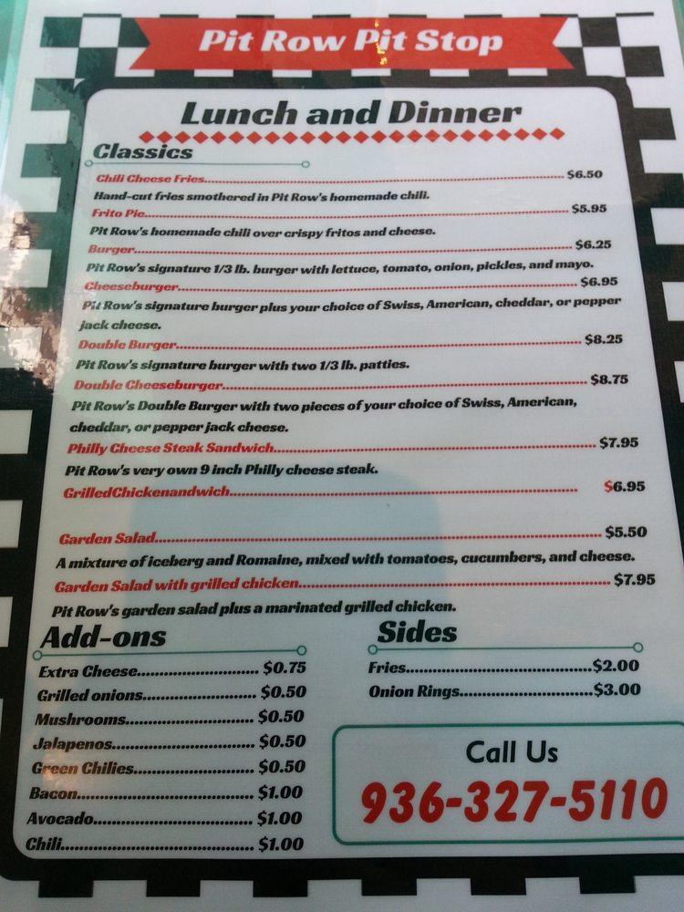 Menu at Pit Row Pit Stop BBQ, Livingston