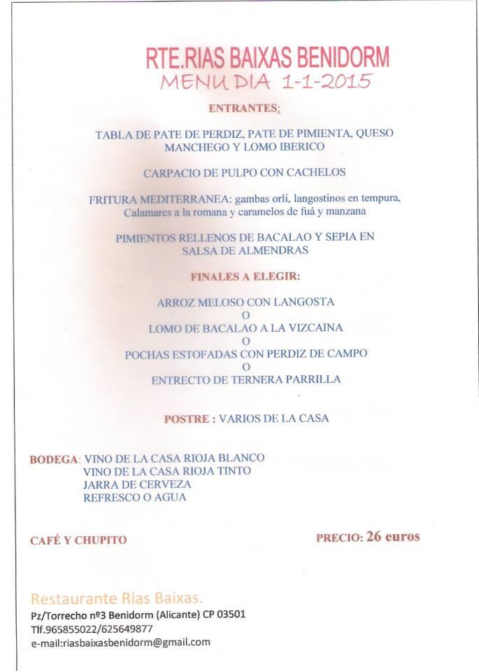 Menu at Rias Baixas Benidorm restaurant, Benidorm