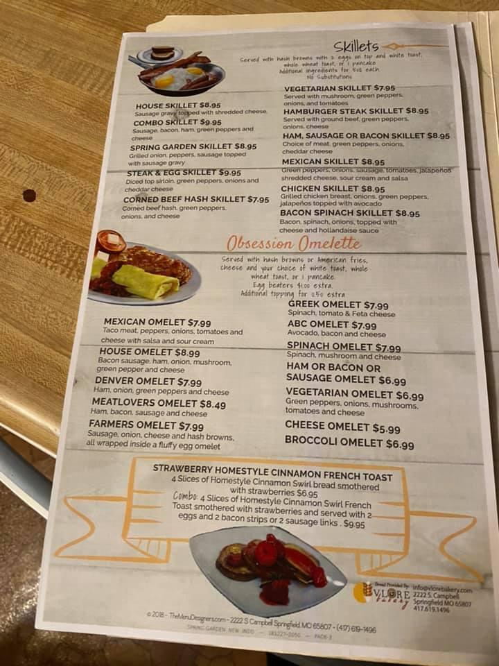 Menu at Spring Garden Restaurant, Camanche