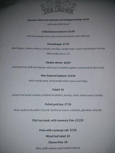 Menu at The Crown pub & bar, London, 176 Trafalgar Rd