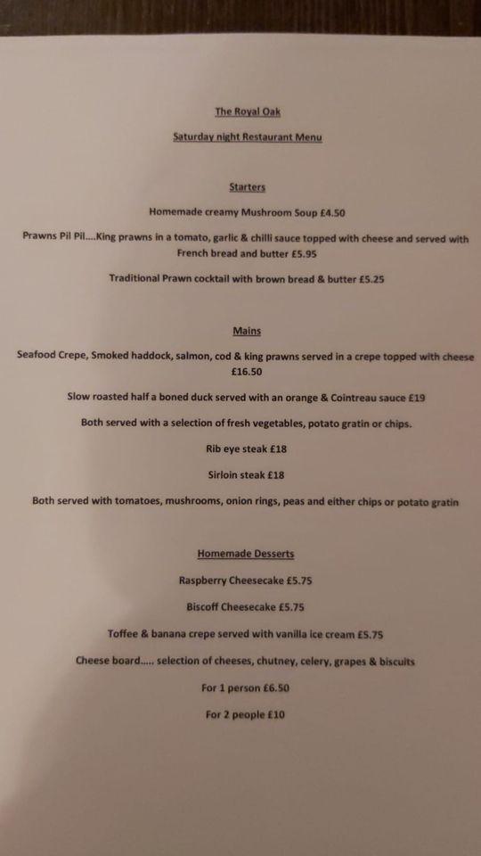 Menu at The Royal Oak pub & bar, York, 1 Main St