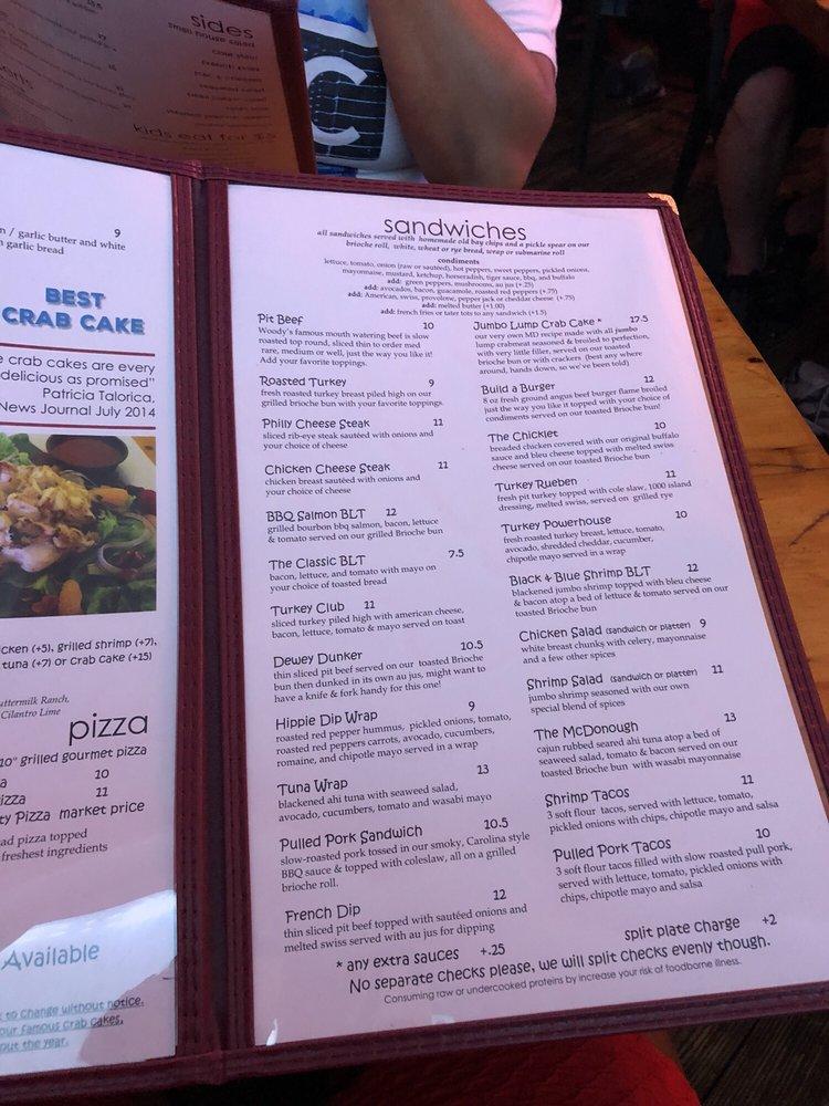 Menu at Woody's Dewey Beach pub & bar, Dewey Beach, Coastal Hwy