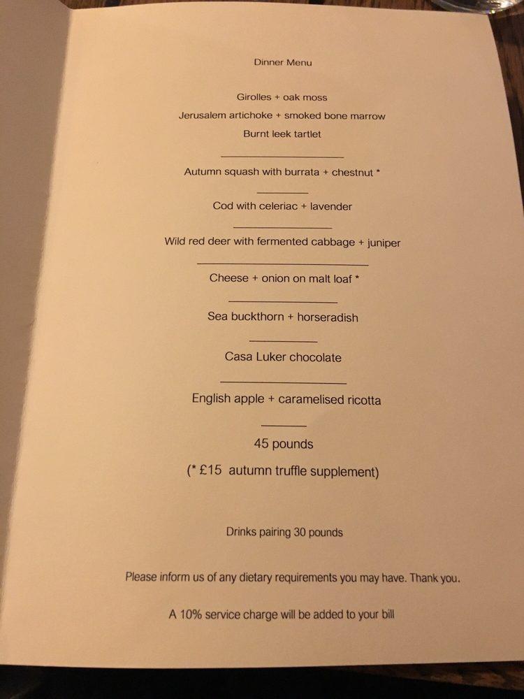 Menu at Anglo restaurant, London, 30 St Cross St