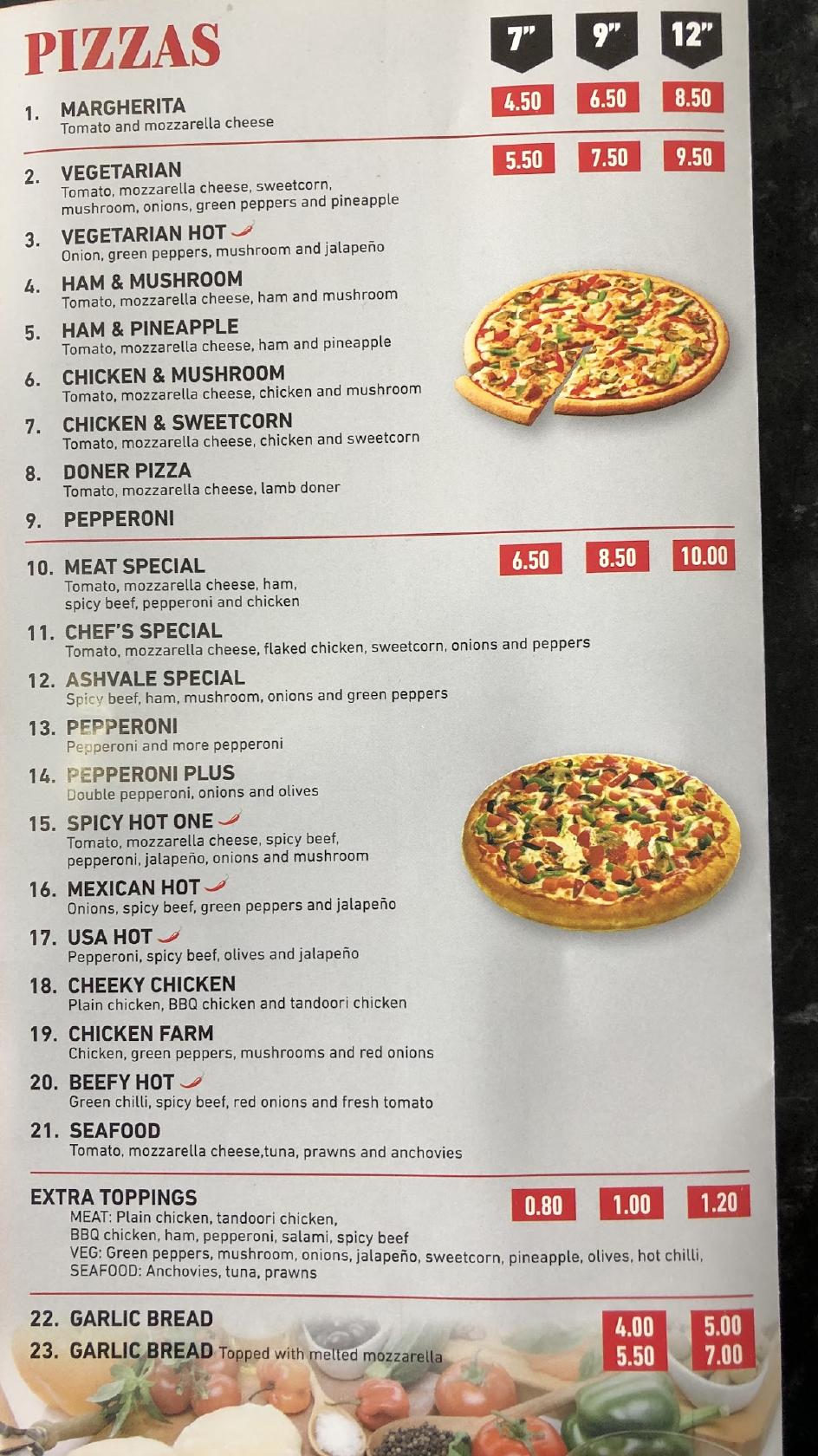 Menu at Ash Vale Kebab House pizzeria, Aldershot