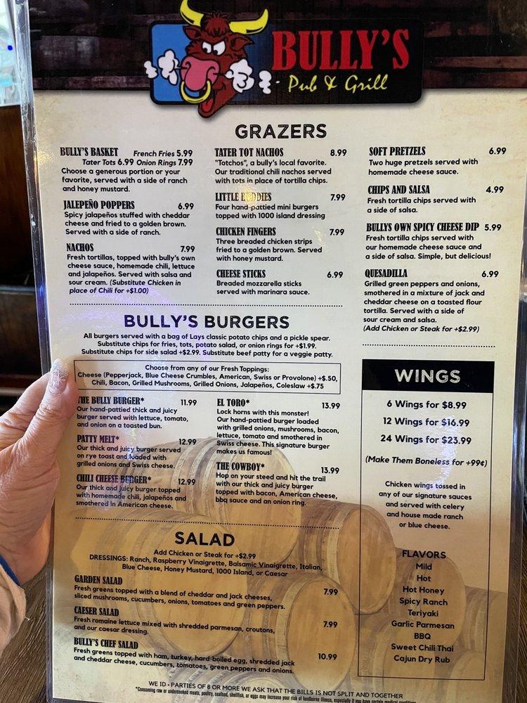 Menu at Bully's Pub & Grill, North Myrtle Beach, Hwy 17