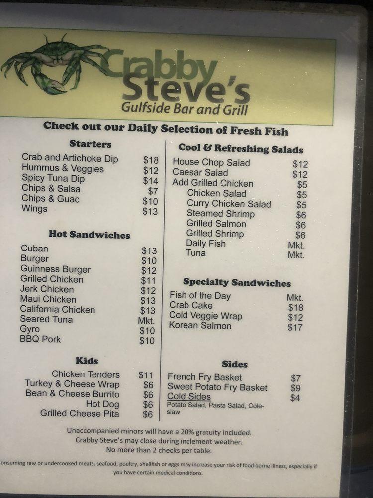 Menu at Crabby Steves Highpointe pub & bar, Rosemary Beach