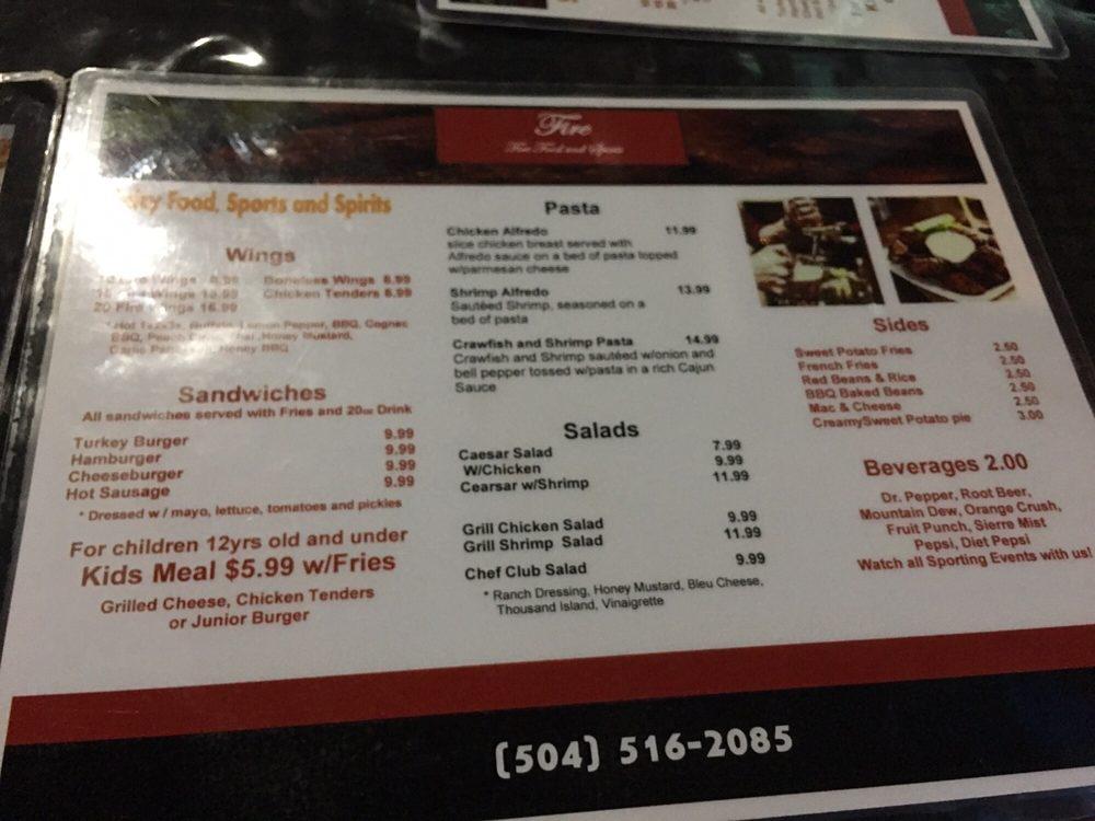 Menu at Fire Food & Spirits pub & bar, New Orleans, Bullard Ave