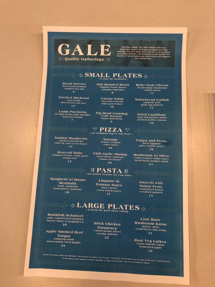 Menu at Gale Restaurant, Charleston