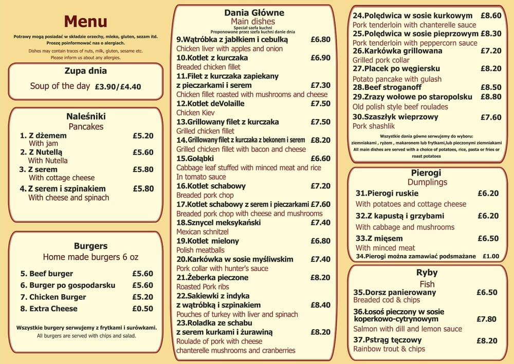 Menu at Light Bite restaurant, London