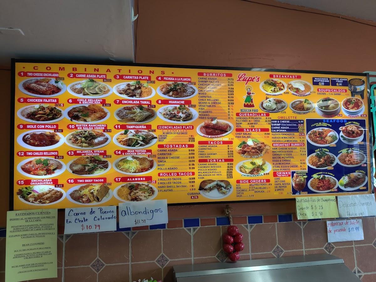 Menu at Lupe's Cafe, Poway