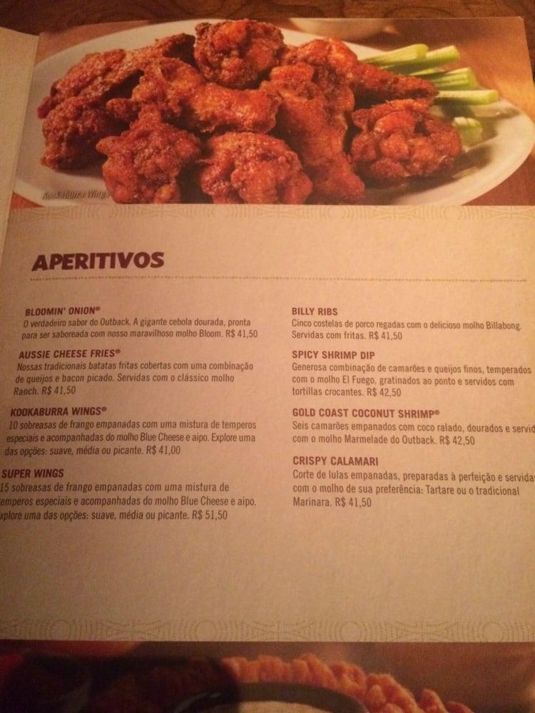 Menu at Outback Steakhouse, Rio de Janeiro, R. General Severiano