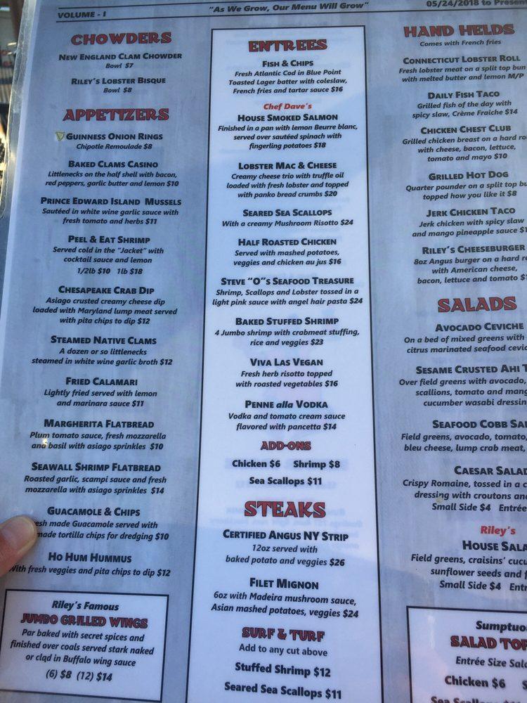 Menu at Riley's by the Sea pub & bar, Stratford