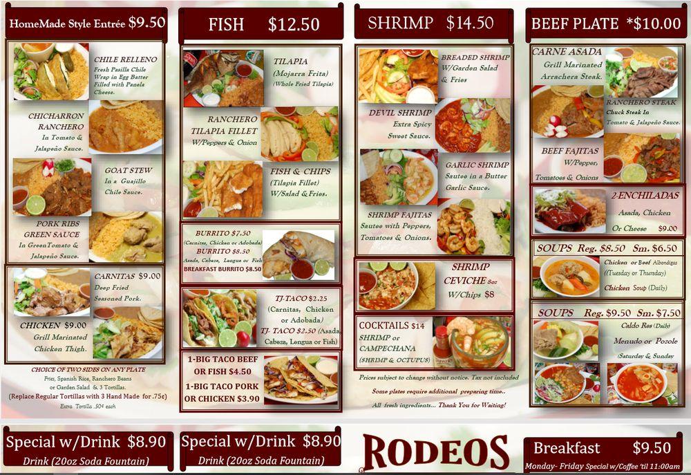 Menu at Rodeo's Cocina Mexican Restaurant, Oceanside