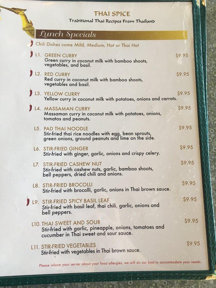 Menu at Thai Spice restaurant, Albuquerque