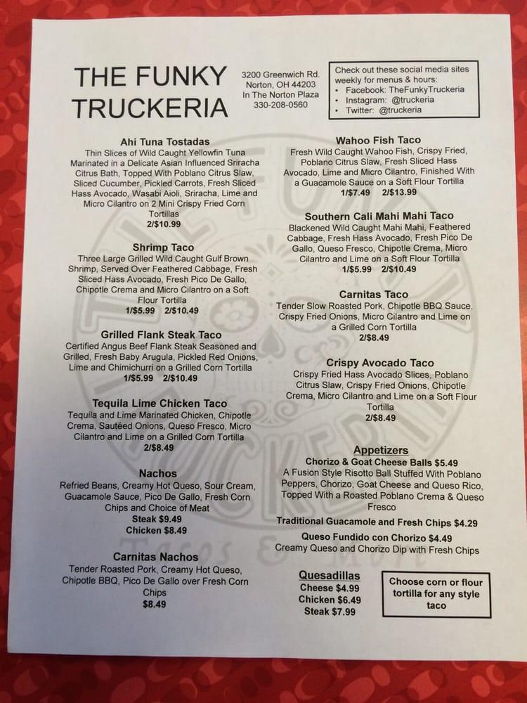 Menu at The Funky Truckeria restaurant, Norton