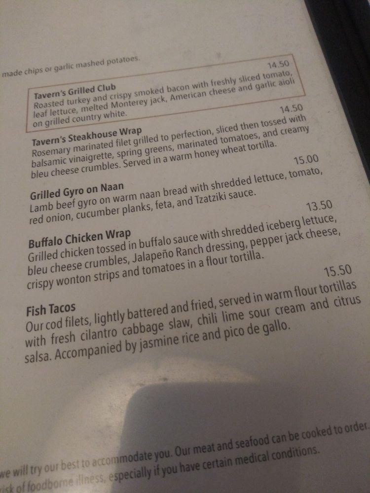 Menu at The Tavern Grill restaurant, Woodbury