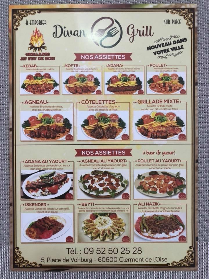 Menu au Divan grill restaurant, Clermont