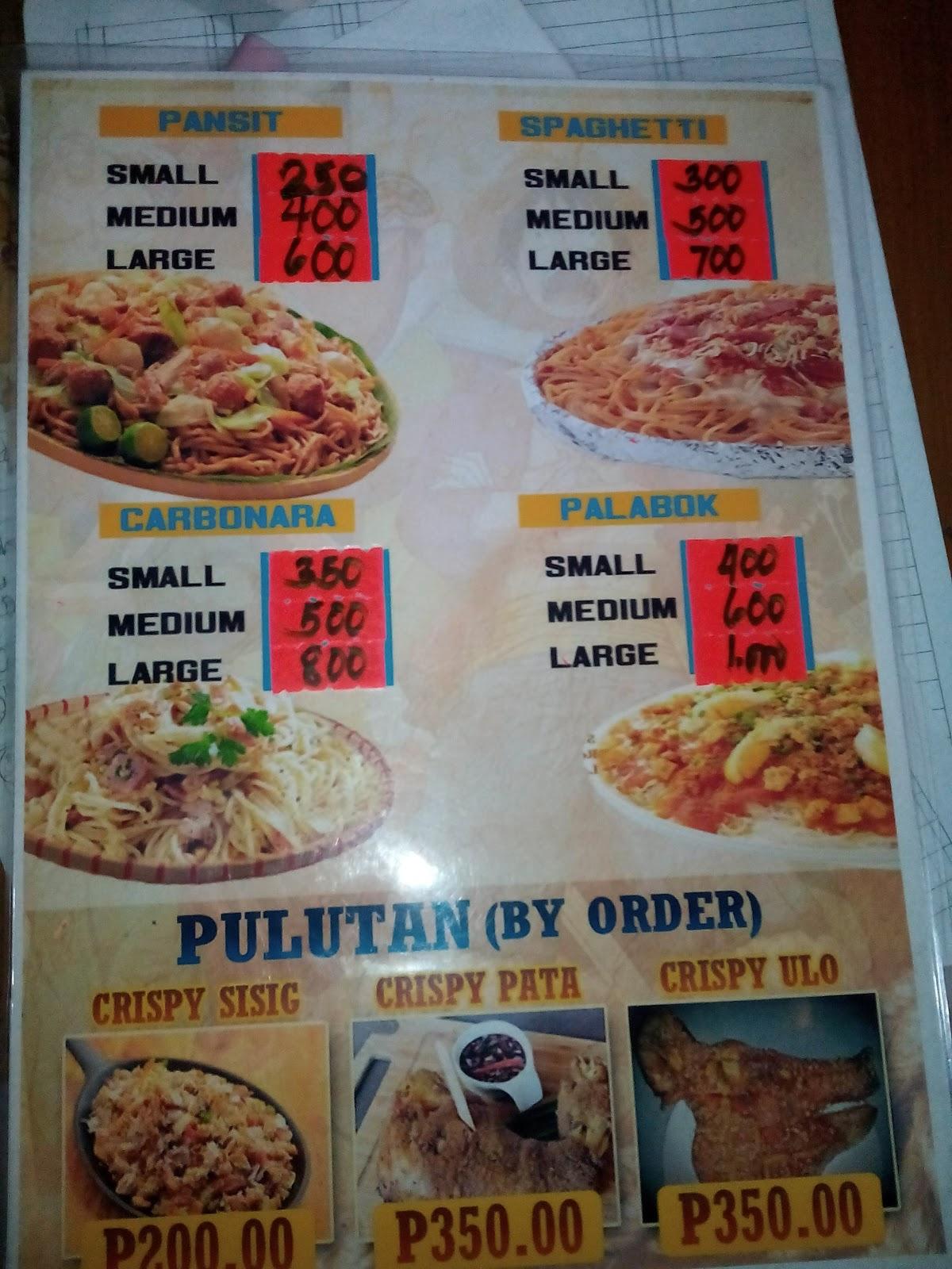 Menu at Kimrandlee cafe, Batangas