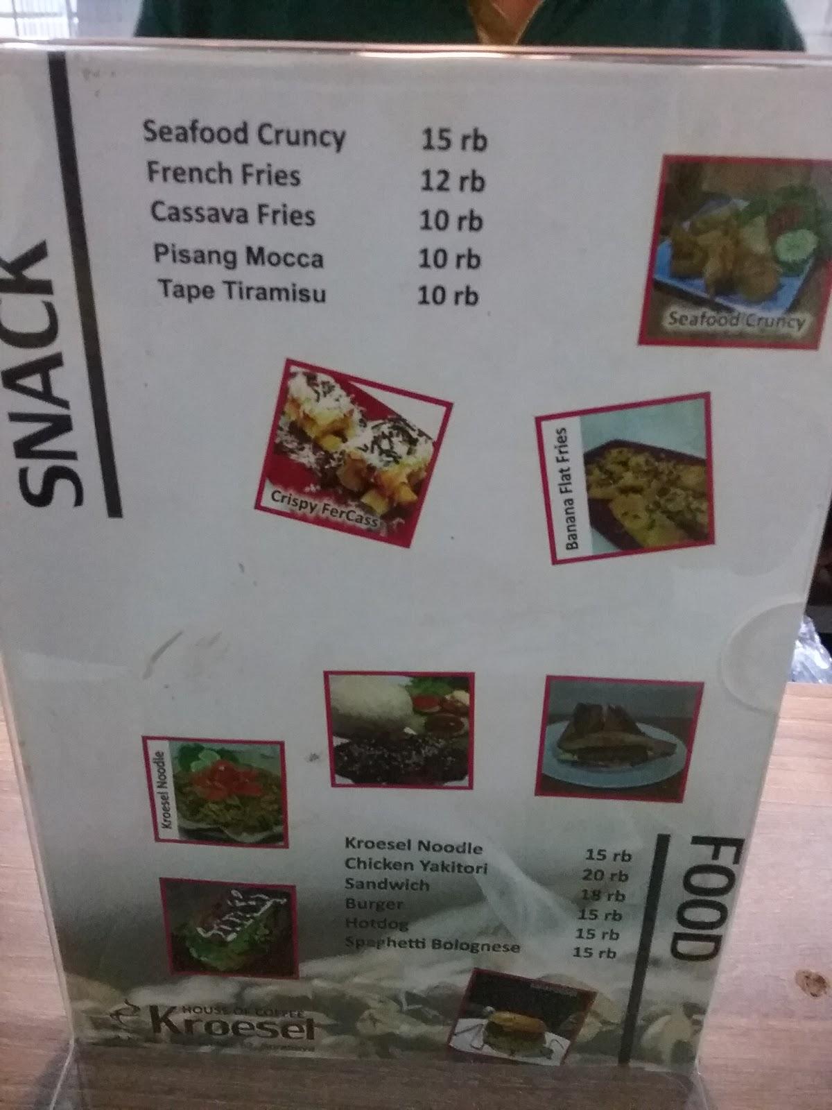 Menu at Kroesel House Of Coffee cafe, Surabaya