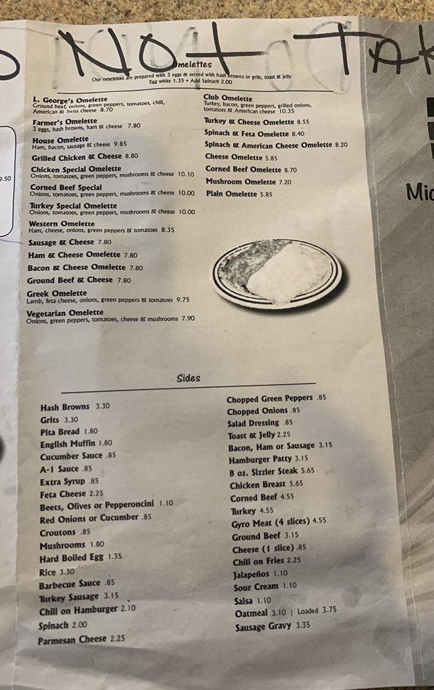 Menu at L George's Coney Island restaurant, Southfield, Northwestern Hwy
