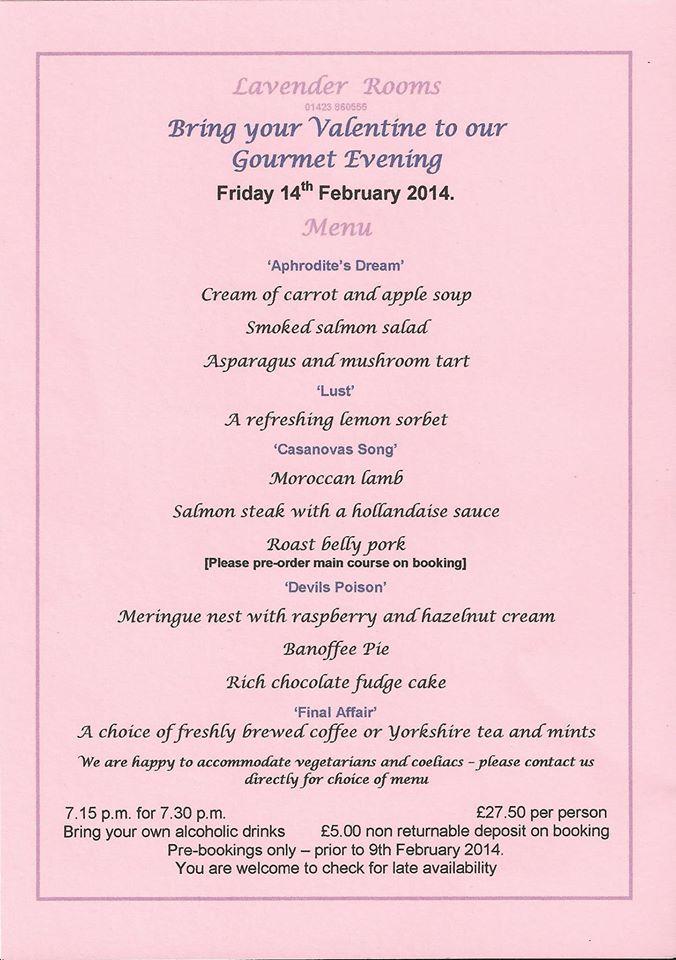 Menu at Lavender Rooms cafe, Knaresborough