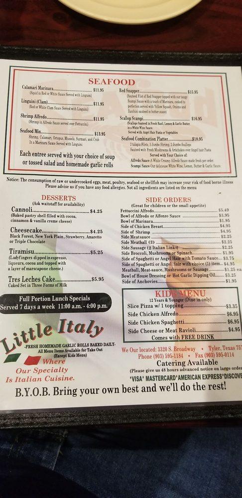 Menu at Little Italy Restaurant, Tyler, S Broadway Ave
