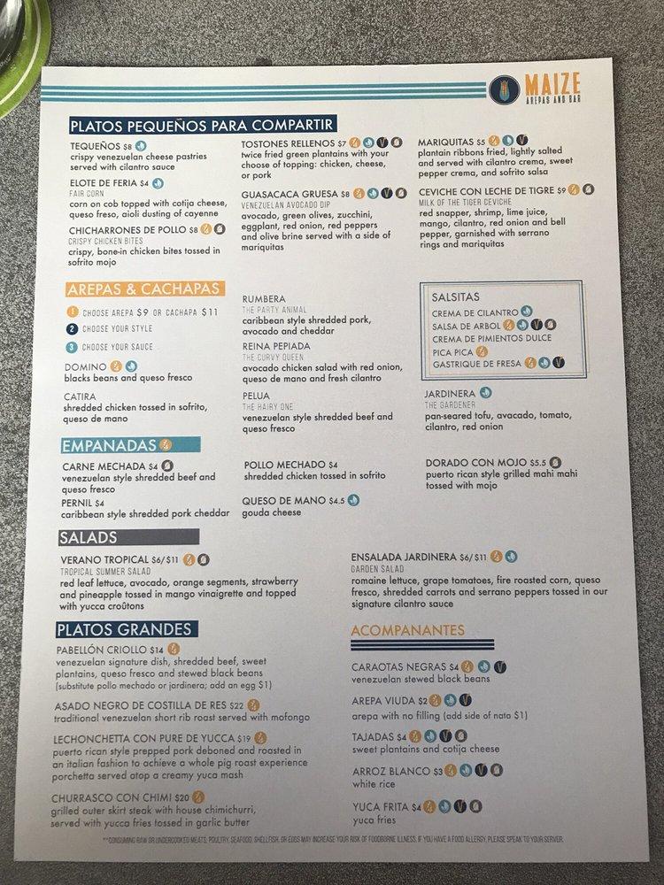 Menu at MAIZE pub & bar, Cincinnati