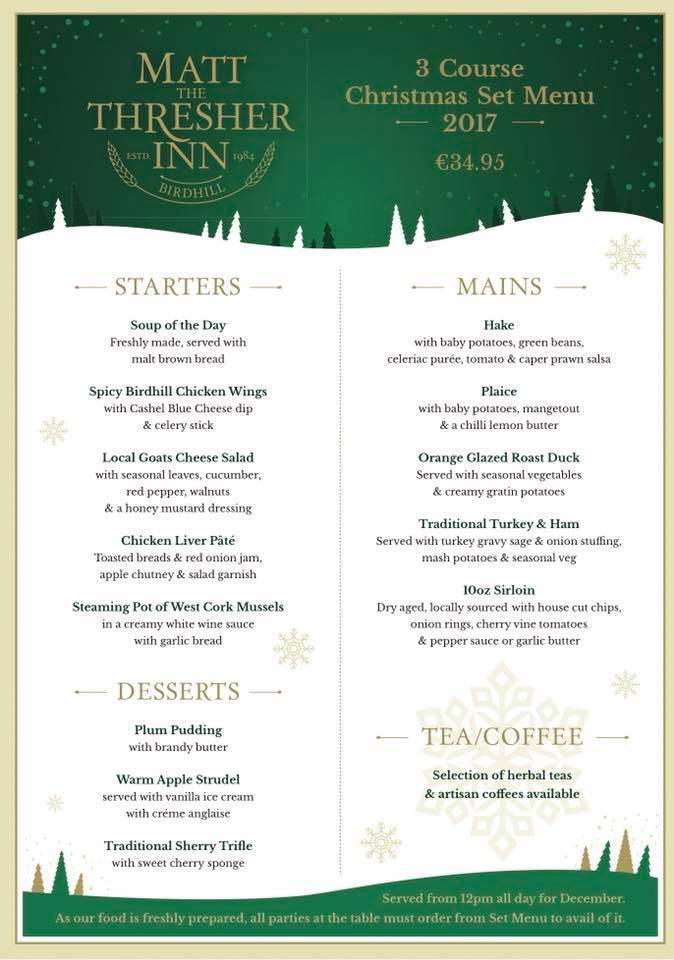 Menu at Matt The Thresher Inn pub & bar, Birdhill