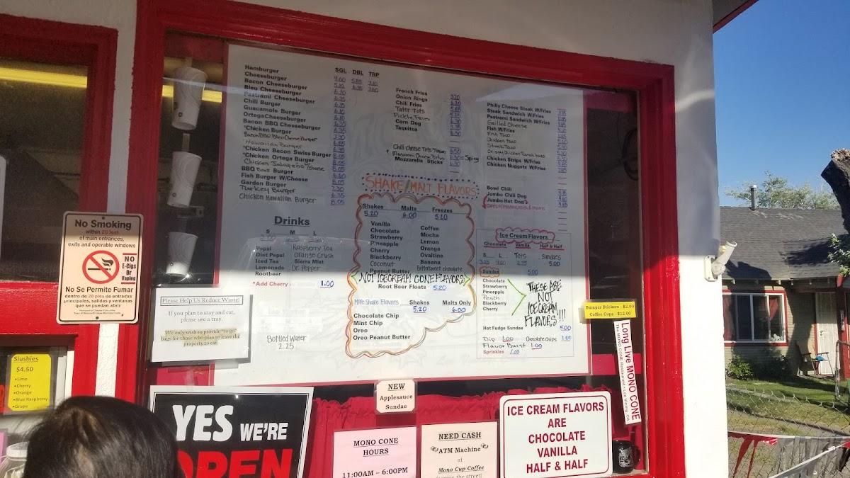 Menu at Mono Cone fast food, Lee Vining