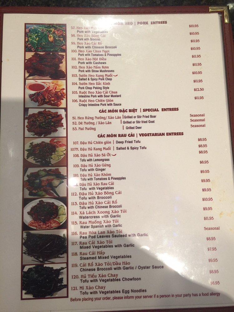 Menu at Saigon One Restaurant, Boston