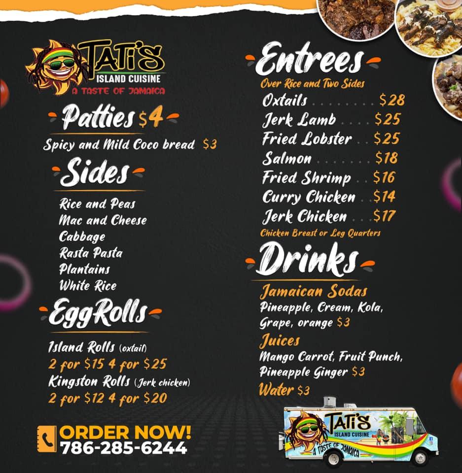Menu at Tati's Island Cuisine restaurant, Columbia