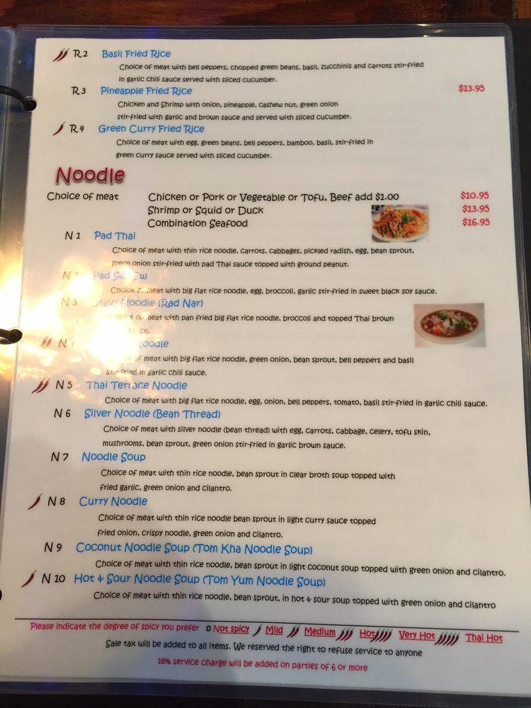 Menu at Thai Terrace restaurant, Sacramento