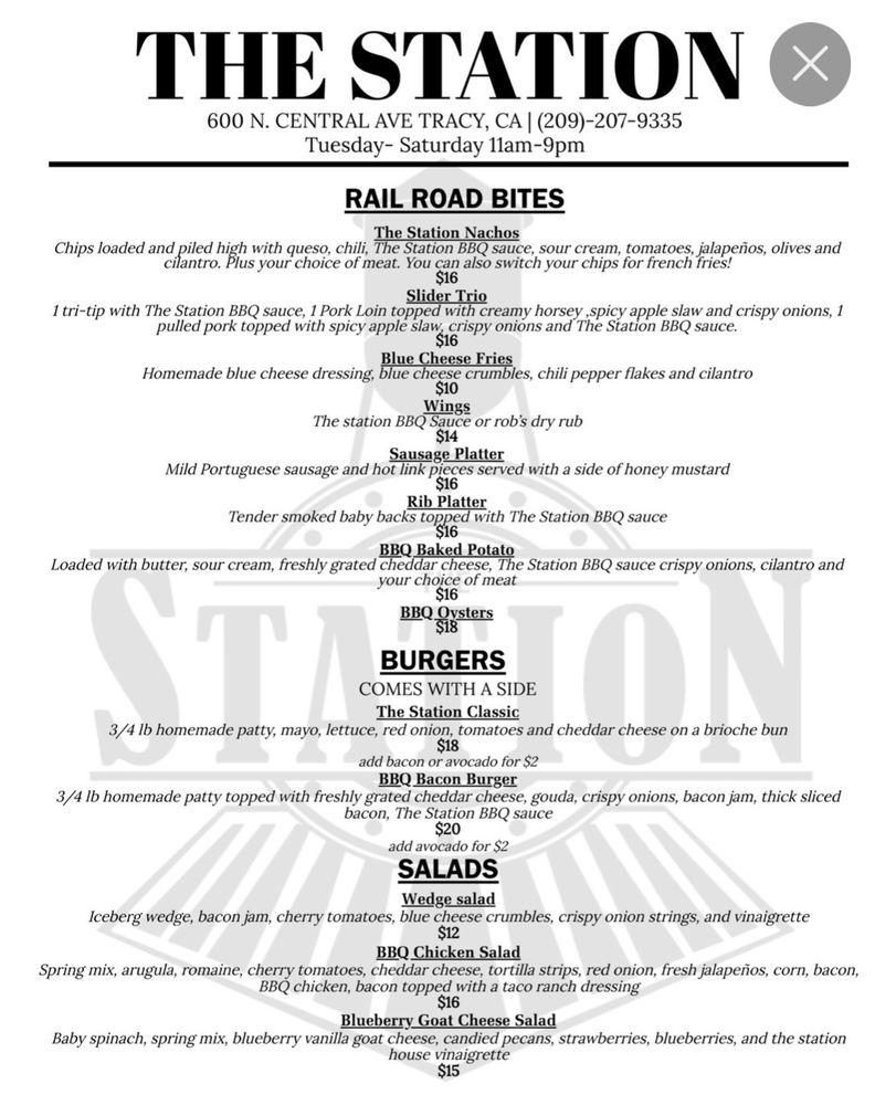 Menu at The Station BBQ, Tracy