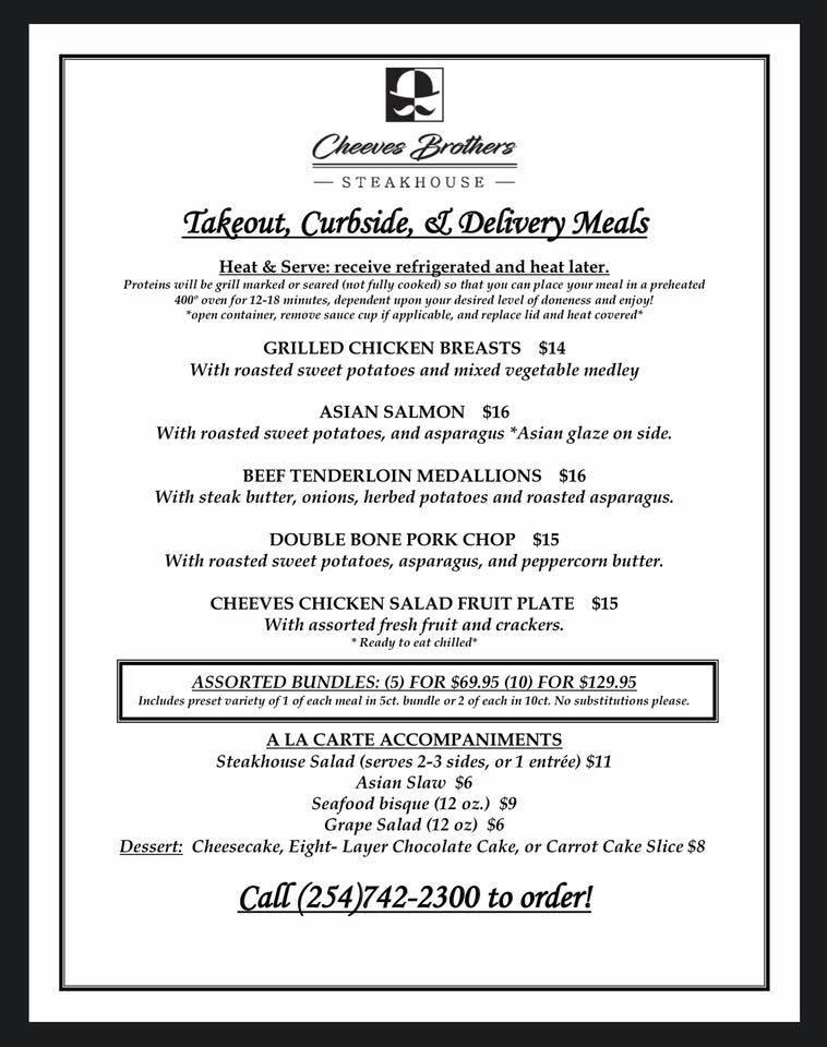 Menu at Cheeves Brothers Steakhouse, Temple