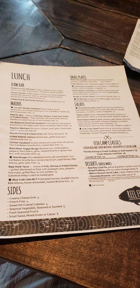 Menu at Reel Fish Coastal Kitchen and Bar, Winter Park