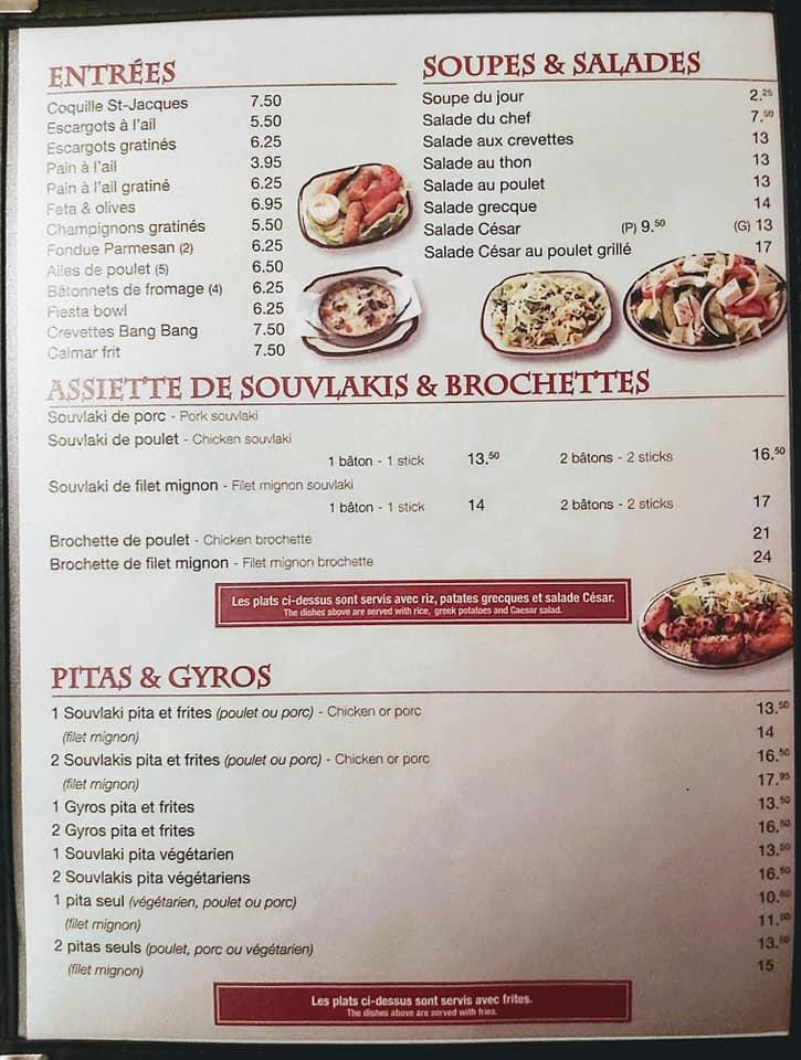 Menu au Château Acropole pizzeria, Coaticook