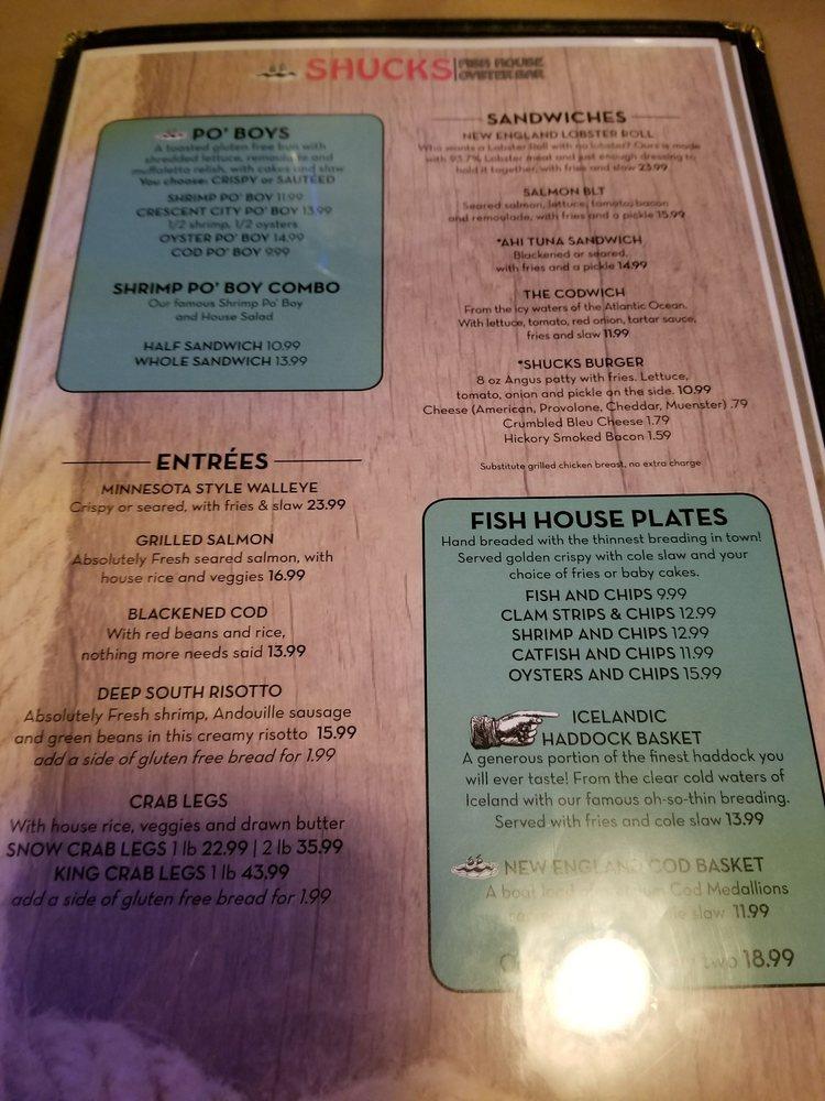 Menu at Shucks Fish House & Oyster Bar, Omaha, S 119th St