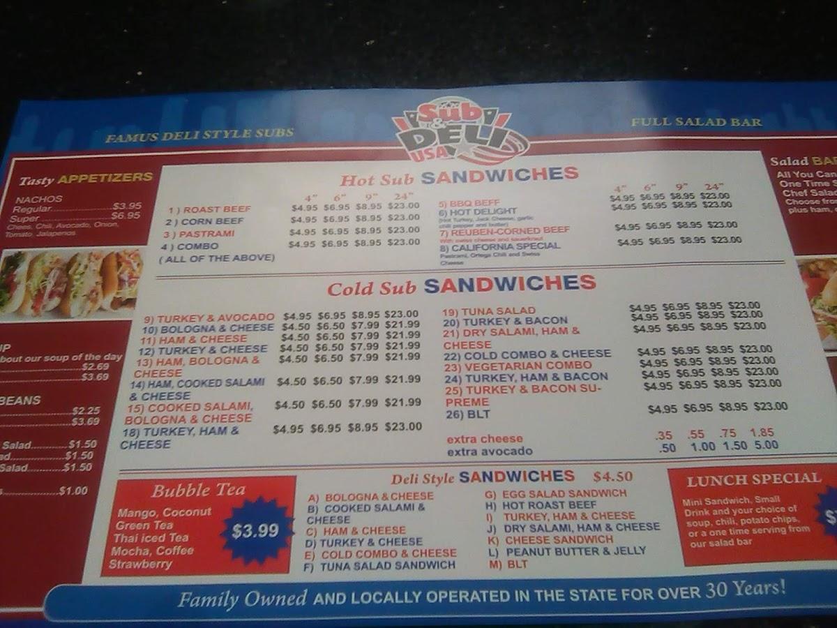Menu at Sub & Deli USA pub & bar, Ceres