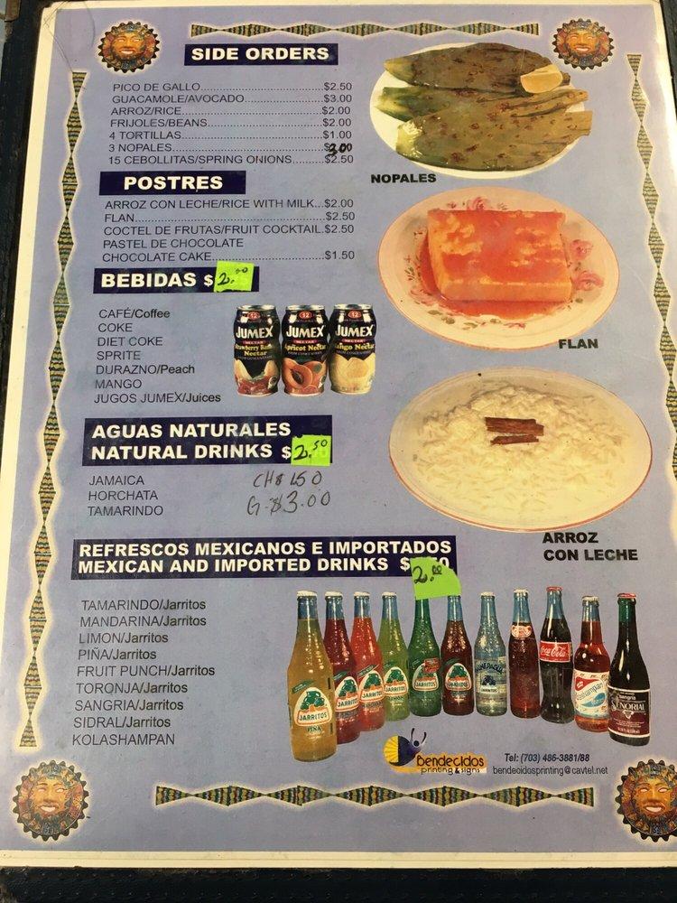 Menu at Taco Rico restaurant, Hyattsville