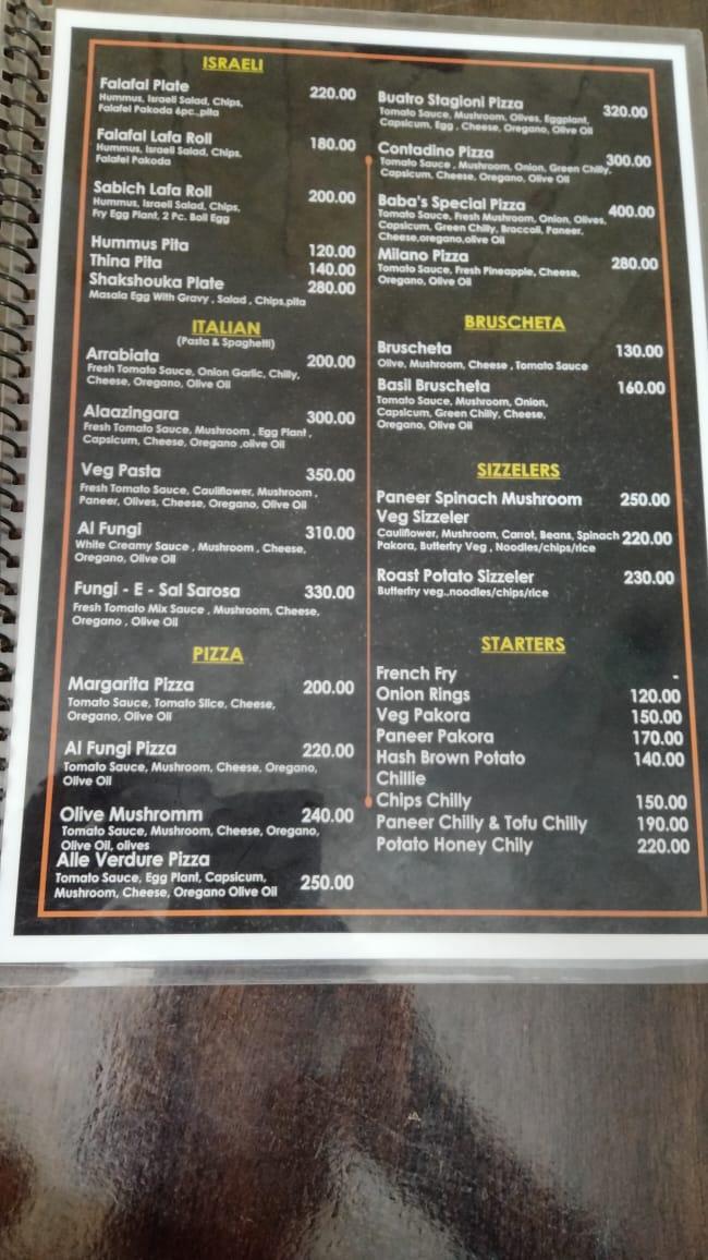 Menu at Baba's Rishikesh, Rishikesh