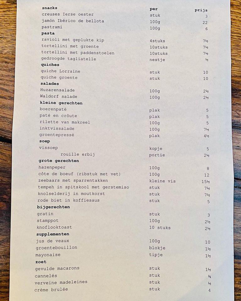 Menu at Bistro Flores, Nijmegen, Kelfkensbos 43