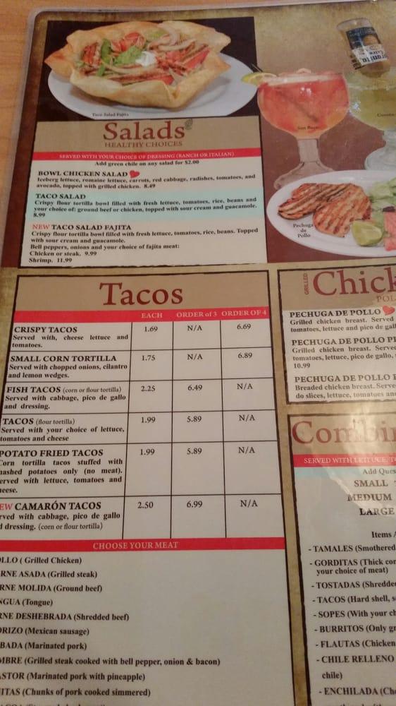 Menu at El Cielo restaurant, Loveland