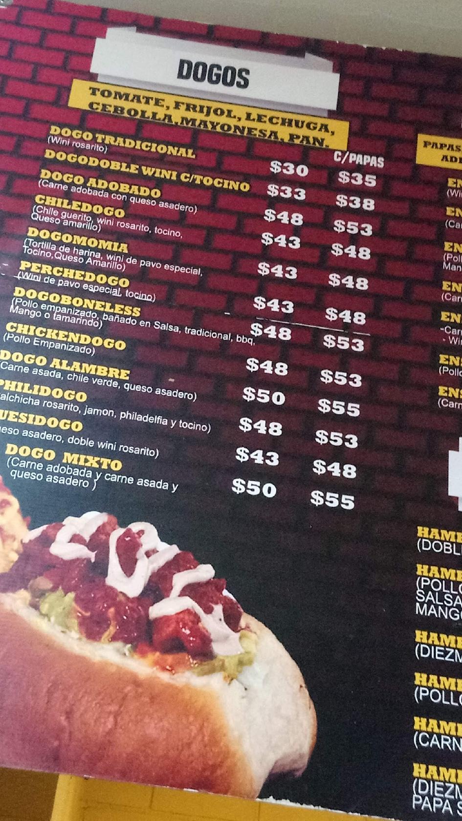 Carta del restaurante Hot Dog's El Compadre, Hermosillo