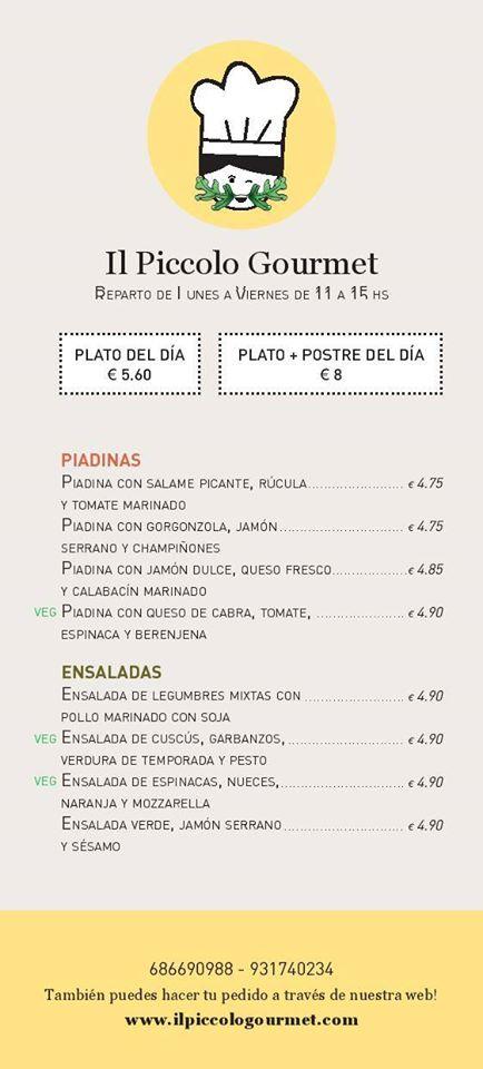 Menu at Il Piccolo Gourmet restaurant, Barcelona