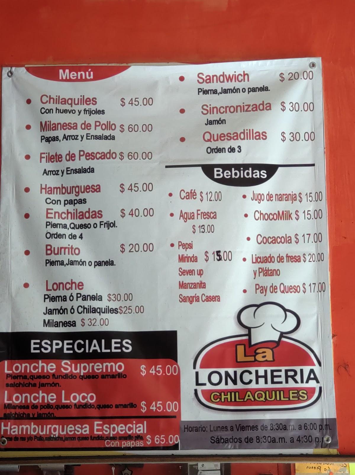 Menu at La loncheria restaurant, Guadalajara, Calle Gregorio Dávila 267