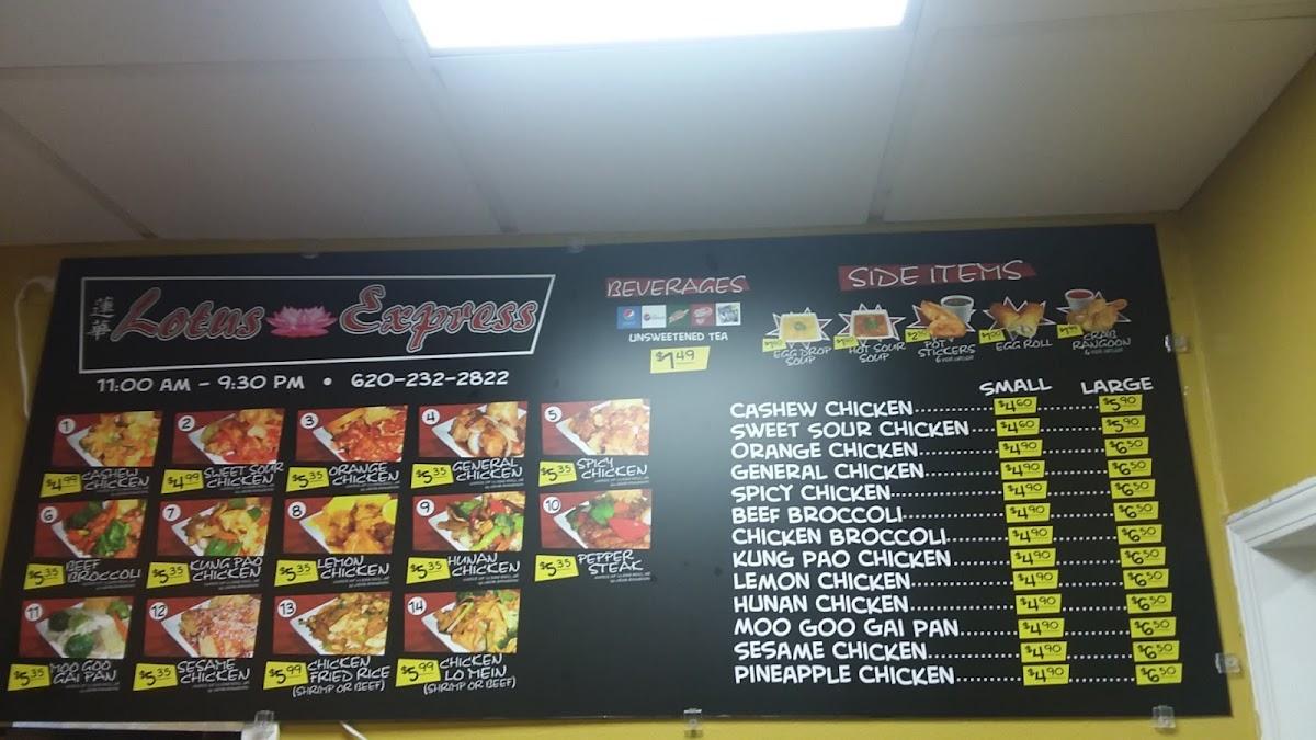 Menu at Lotus Express restaurant, Pittsburg