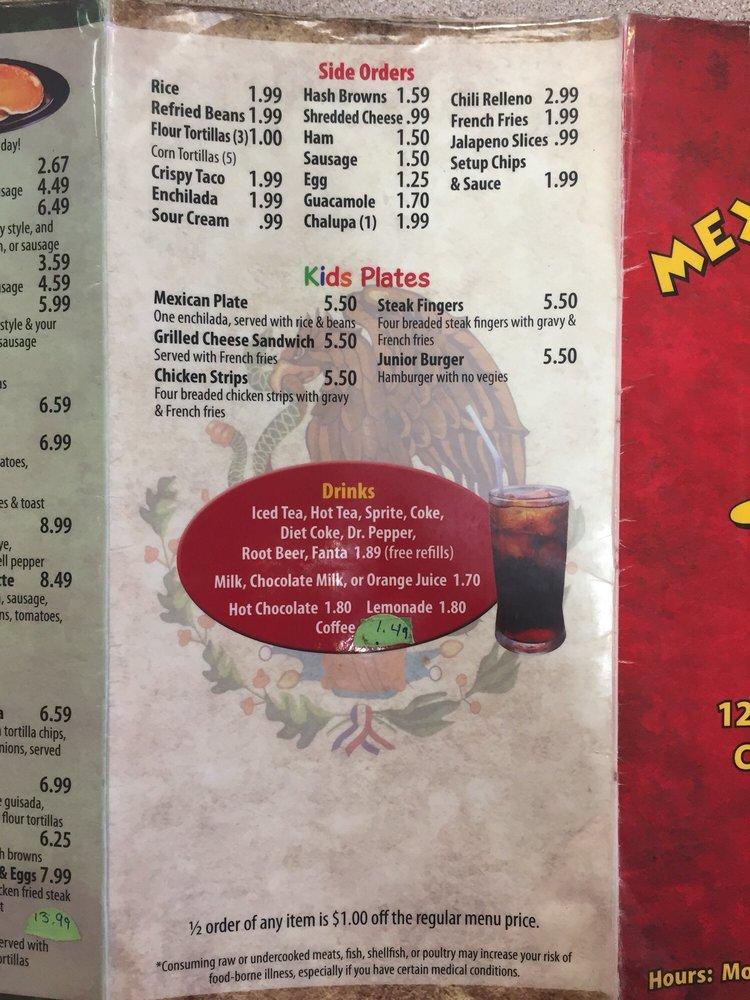 Menu at Mexico City Cafe, Cross Plains