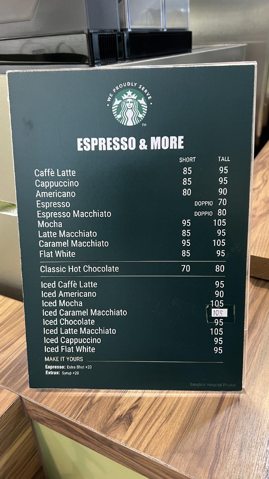 Menu at Starbucks, Phuket, 1 Hongyokutis Rd