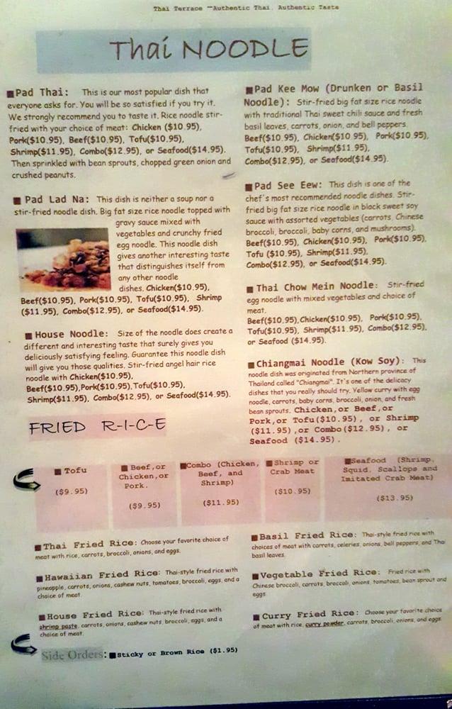 Menu at Thai Terrace restaurant, Tampa, N Dale Mabry Hwy